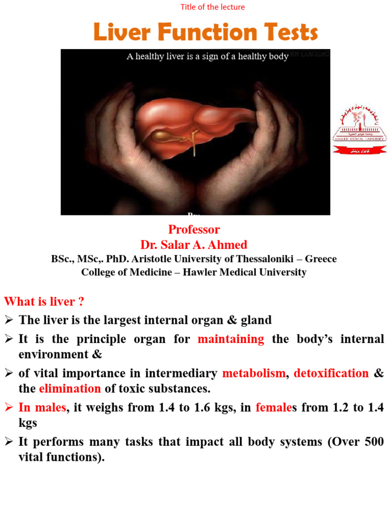 Biochemistry - LG 1 (Liver Function Tests) - Dr. Salar | PDF | Liver ...