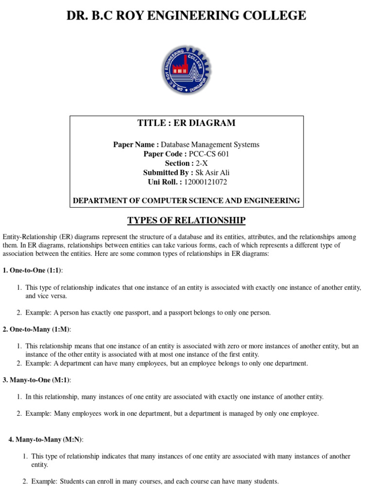 Dr. B.C Roy Engineering College: Title: Er Diagram | PDF | Conceptual Model | Database Design