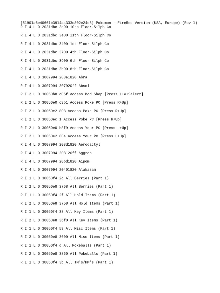 Pokemon - FireRed Version (USA, Europe) (Rev 1) .CHT | PDF | Pokémon ...