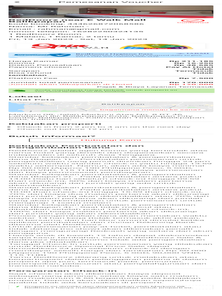 Konfirmasi Pemesanan RedDoorz | PDF