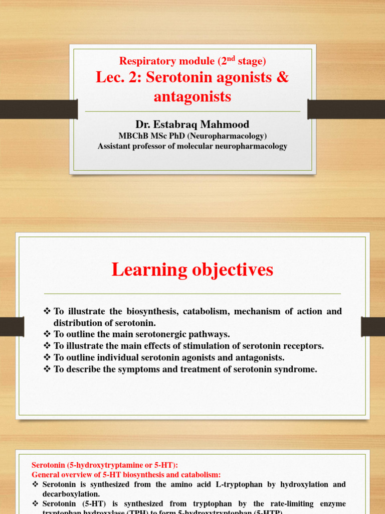 Pharma. Lec.2 Serotonin Agonists & Antagonists | PDF | Serotonin | Physiology