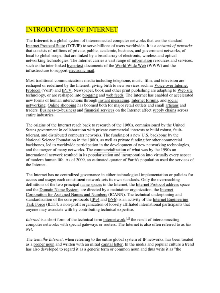 Introduction of Internet | PDF | Multimedia | Internet