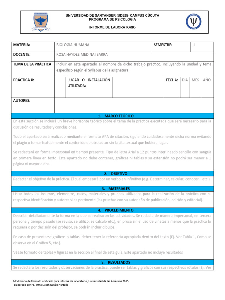 Instructivo De Cómo Elaborar Un Informe De Laboratorio Pdf Laboratorios