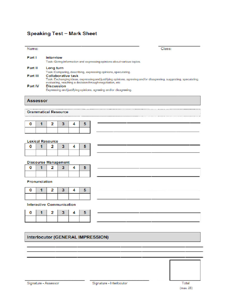 Speaking Mark Sheet | PDF