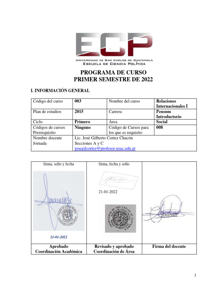 003 Programa de Curso RRII I, 2022 | PDF | Relaciones Internacionales ...
