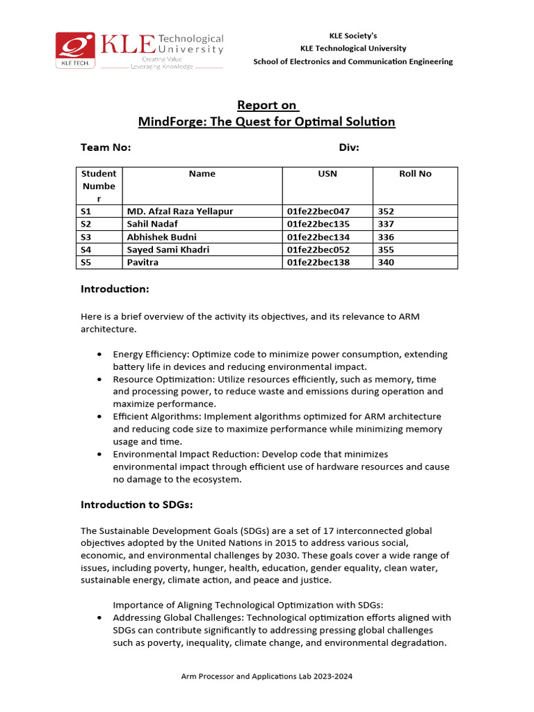 Team 3 SDG Activity Report | PDF | Program Optimization | Sustainability
