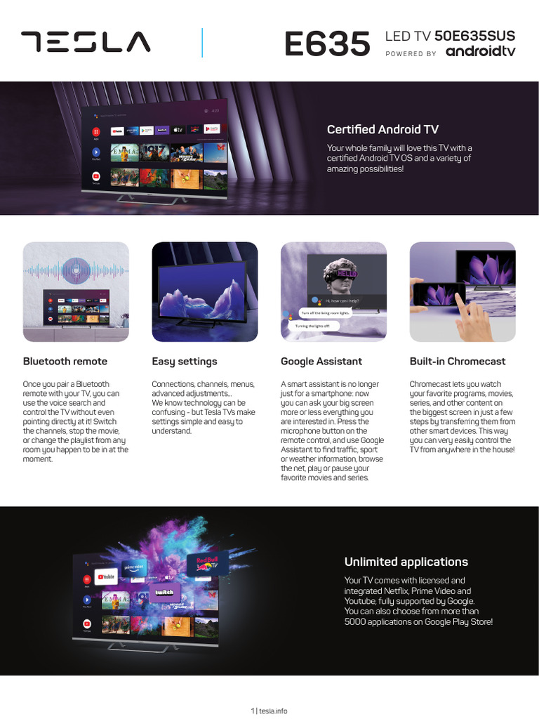 Tesla 50E635SUS Smart TV Overview | PDF | Television | Hdmi