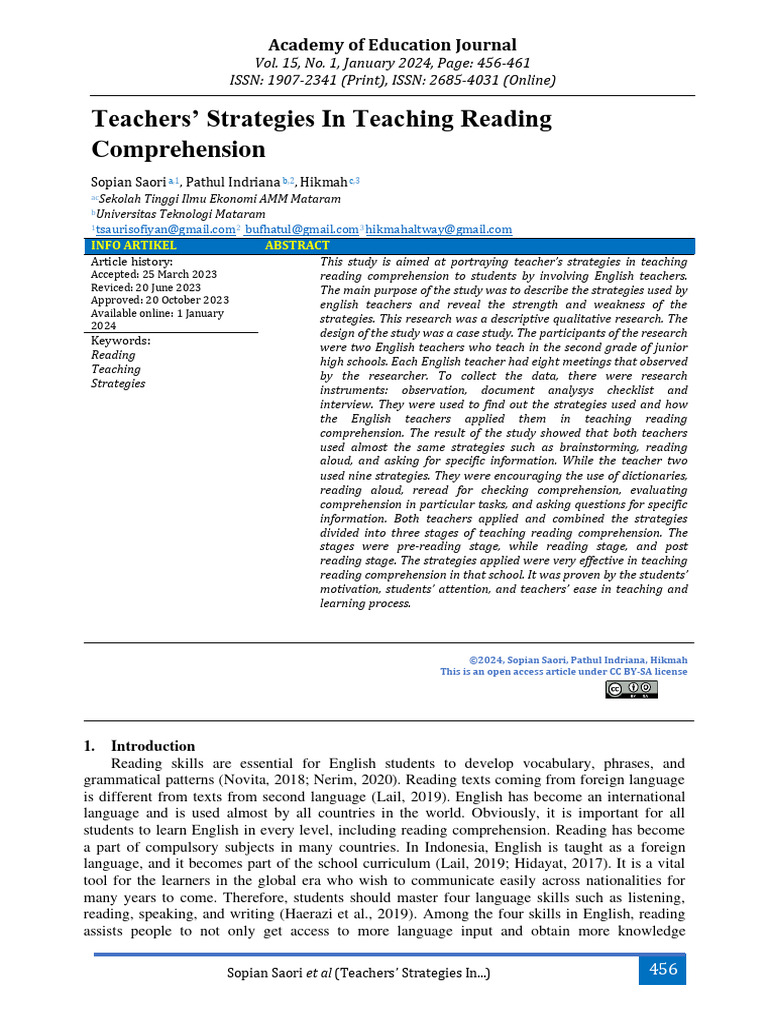 Teachers' Strategies for Reading Comprehension | PDF | Reading ...