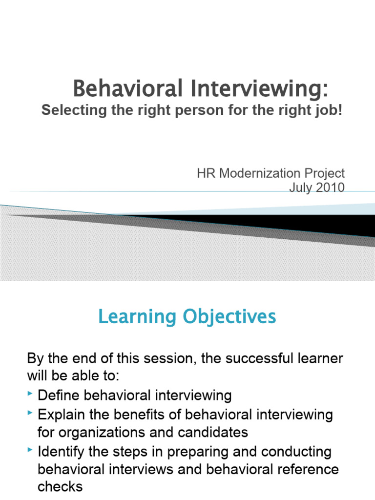 Training Behavioral Interviewing | PDF | Goal | Learning