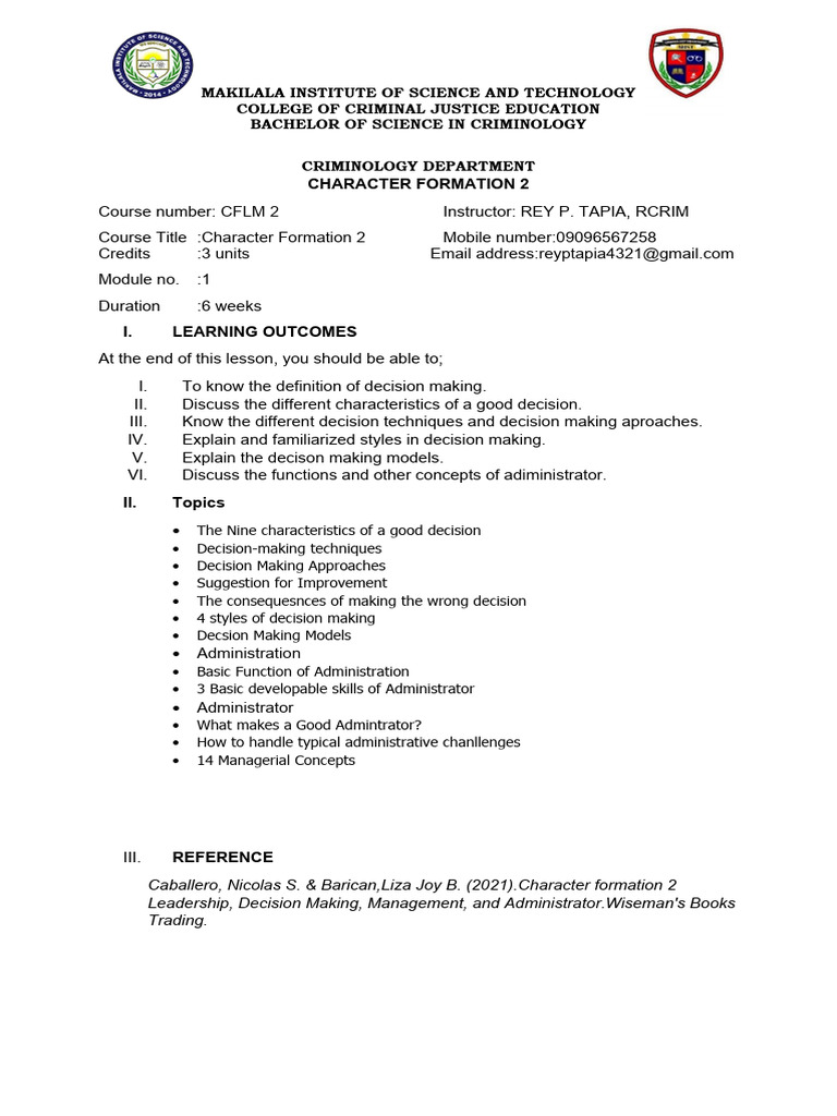 CFLM 2 Final Module | PDF | Decision Making | Psychology