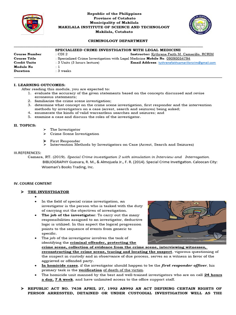 CDI2 MODULE 1 | Download Free PDF | Search Warrant | Crime Scene