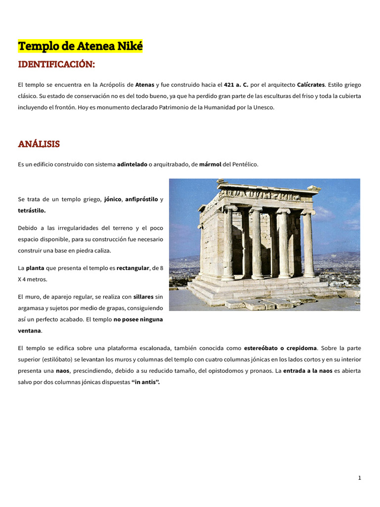 Templo de Atenea Niké | PDF | Diseño arquitectonico | Arquitectura