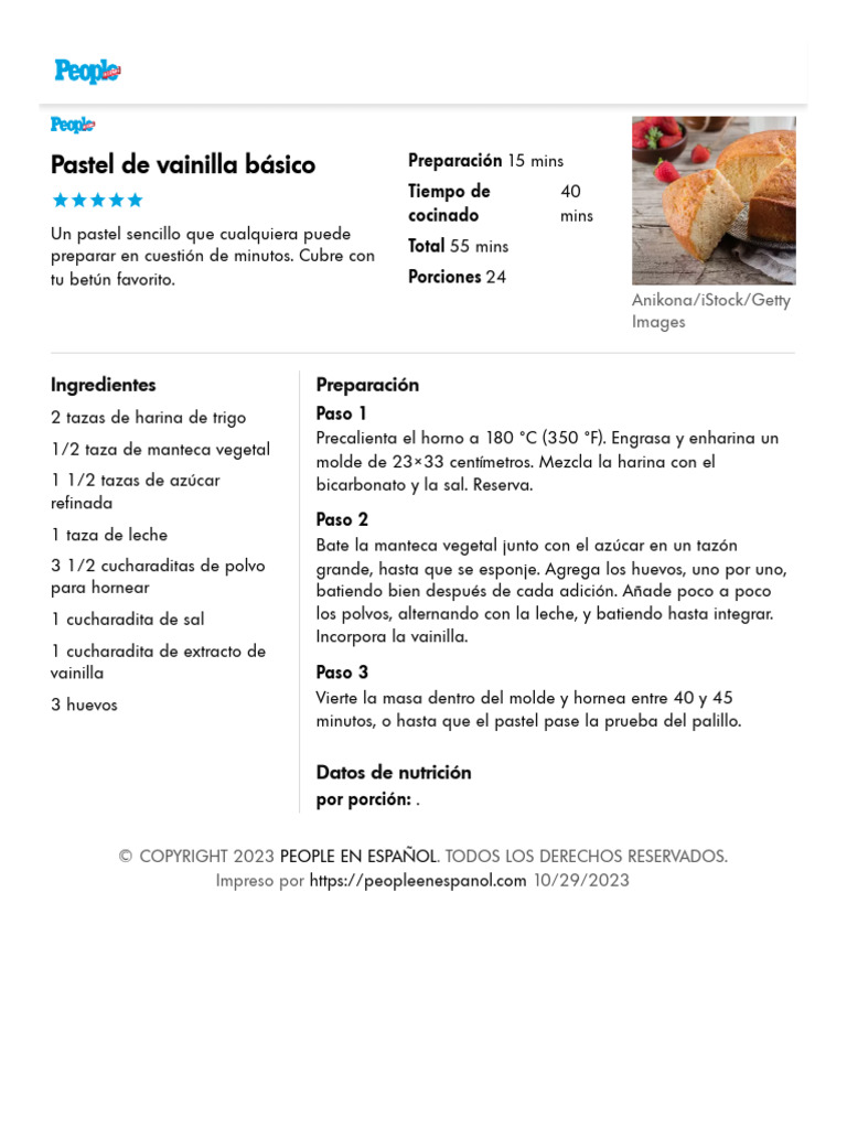 Pastel de Vainilla Básico - People en Español | PDF | Cocina, comidas y ...