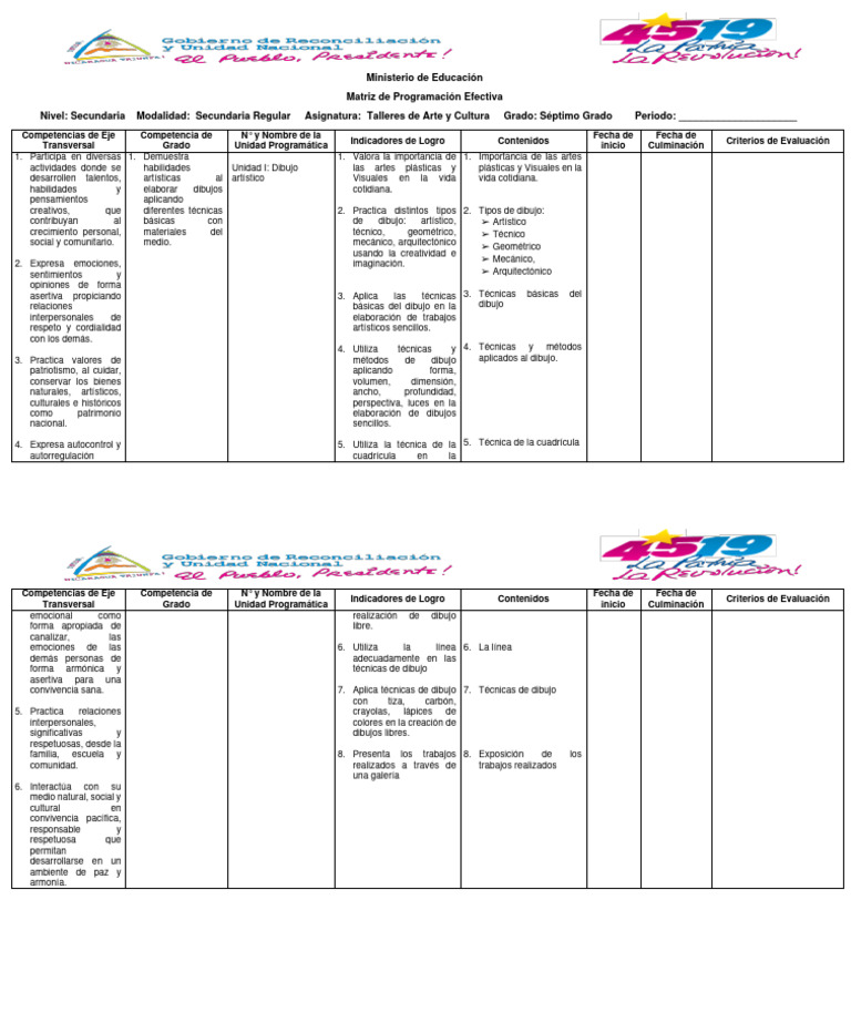 Matriz de Programación Efectiva de Tac- Artes Plásticas y Visuales ...
