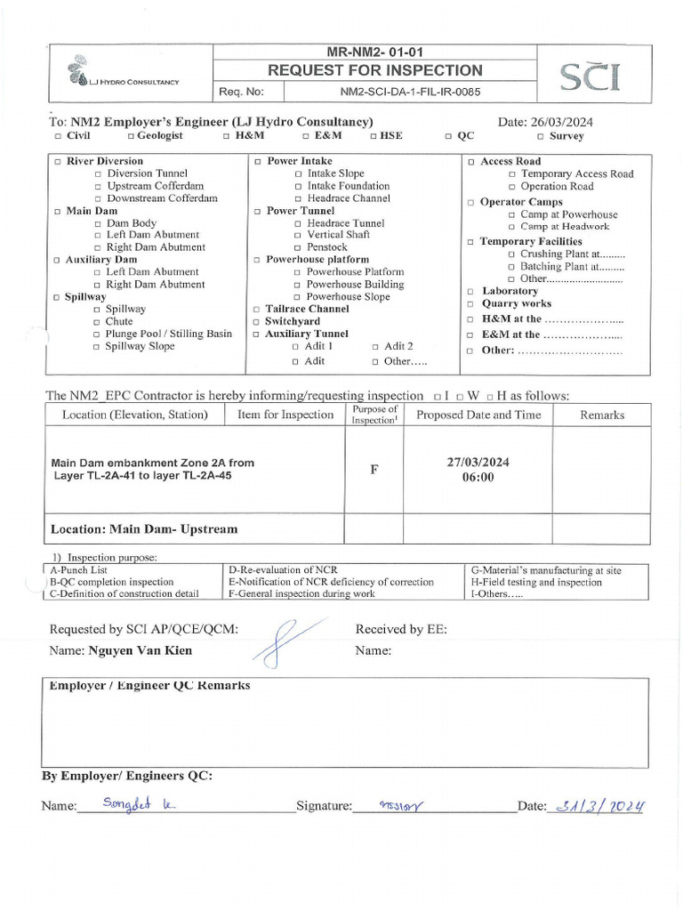 NM2-SCI-DA-1-FIL-IR-0085 - Inspection of Main Dam Upstream Zone 2A Embankment From Layer TL-2A ...