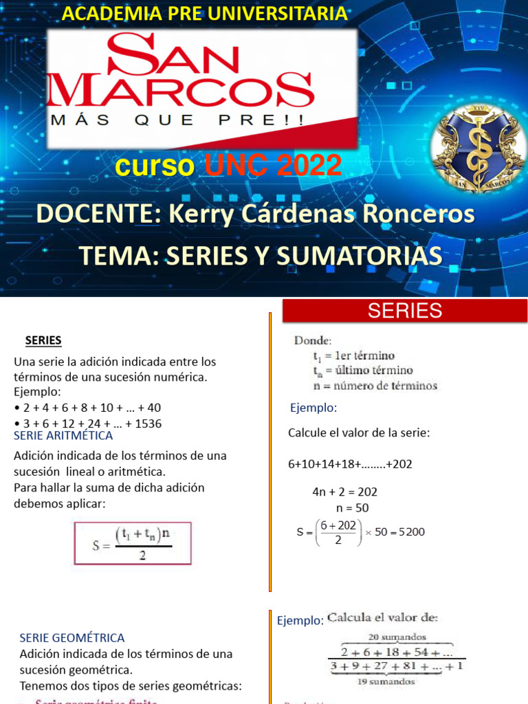 Tema Series y Sumatorias | PDF | Suma | Aritmética