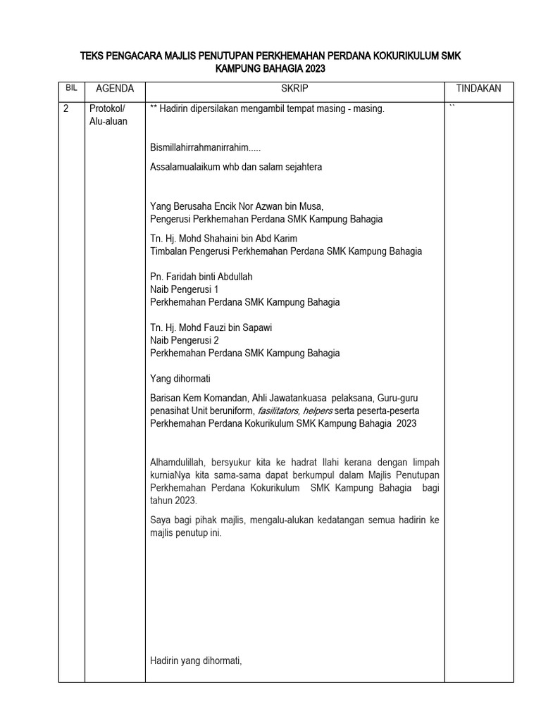 Teks Pengacara Majlis Penutupan Perkhemahan Perdana | PDF