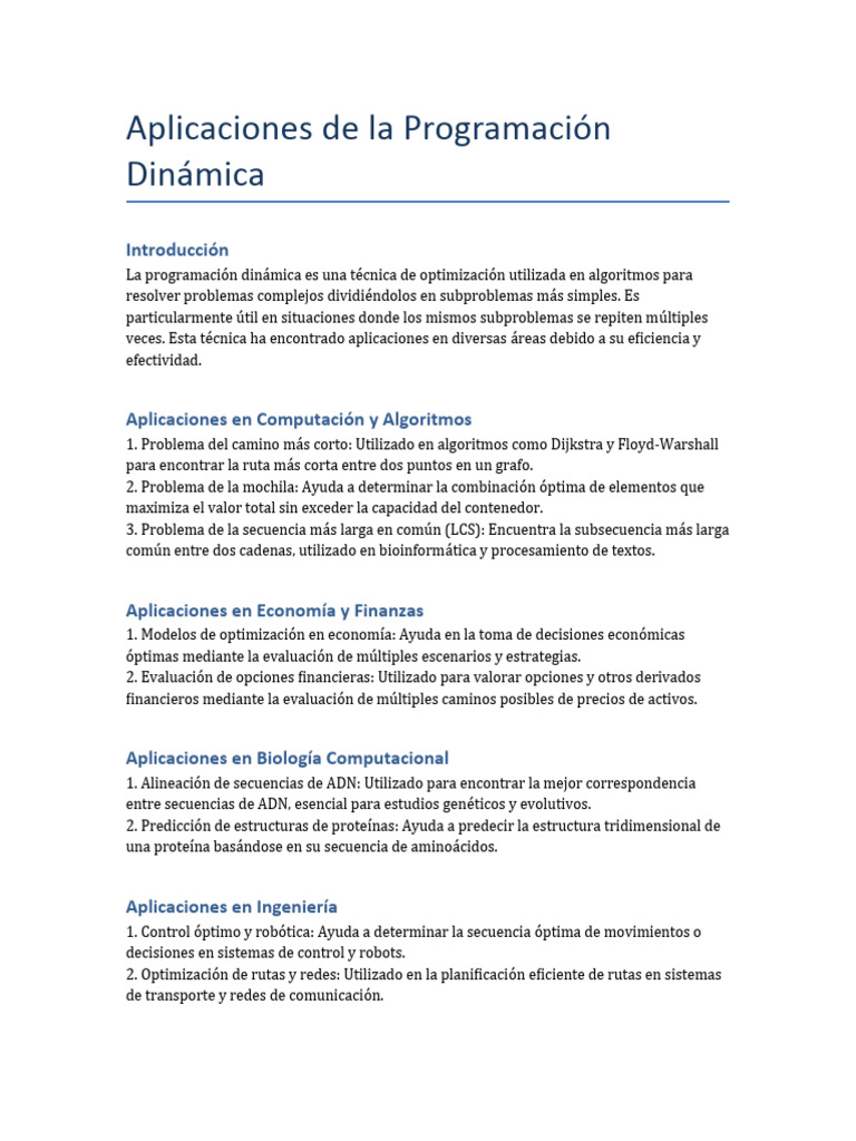 Aplicaciones de La Programacion Dinamica | PDF | Métodos y materiales ...