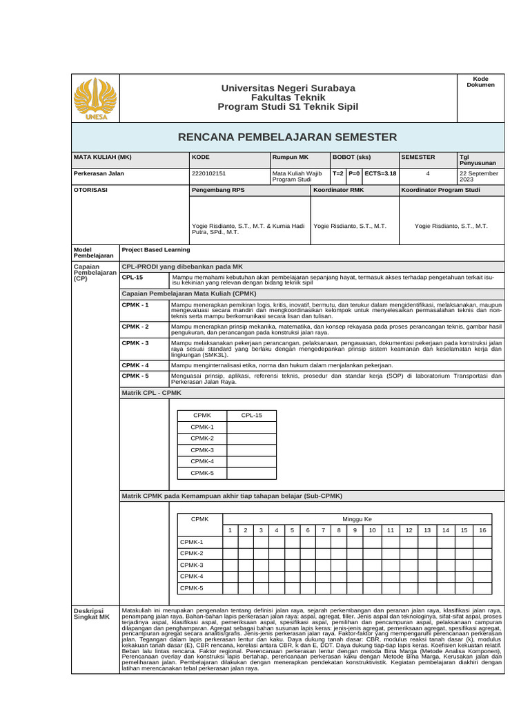 RPS Perkerasan Jalan | PDF | Teknologi & Rekayasa