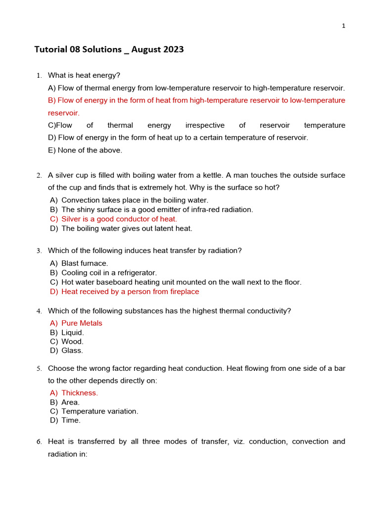 Heat Transfer Tutorial Solutions | PDF | Heat Transfer | Heat