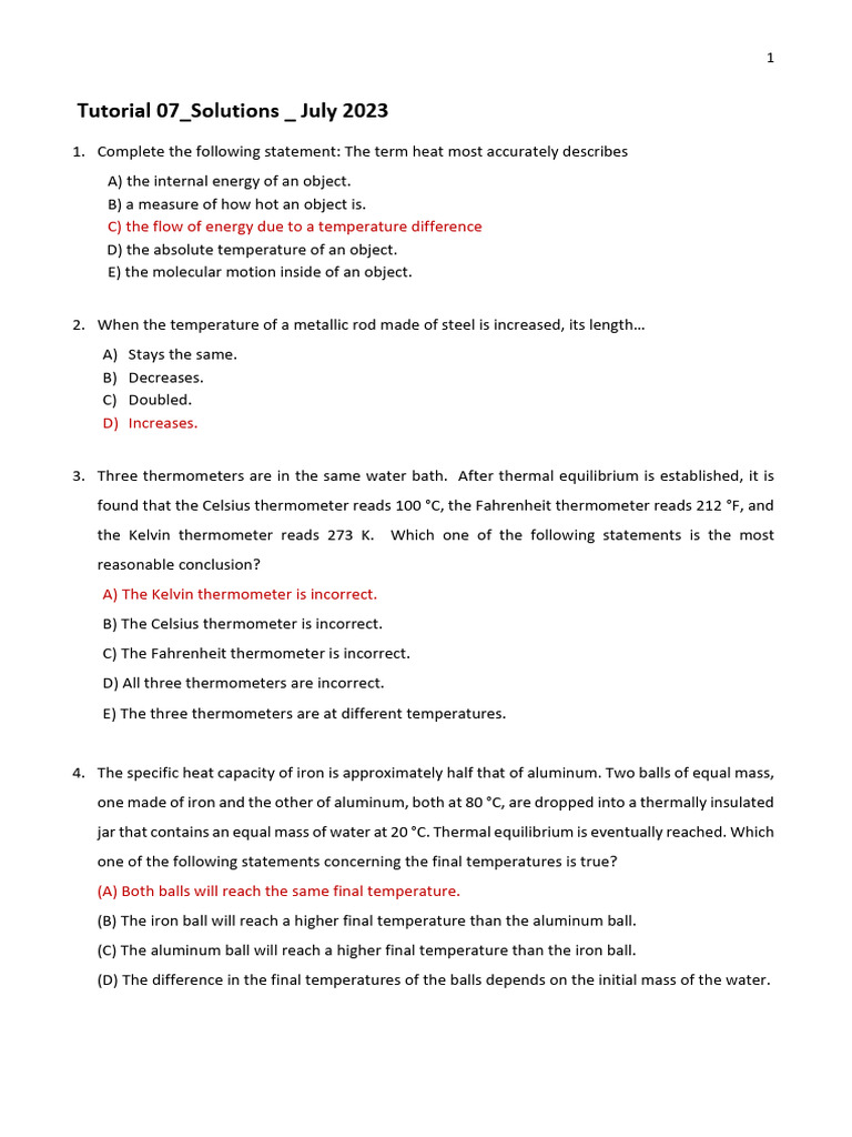 Tutorial 07 - Solutions (EPH105C) - 2023 | PDF | Temperature | Thermal ... Tutorial 07 - Solutions (EPH105C) - 2023 | PDF | Temperature | Thermal ...