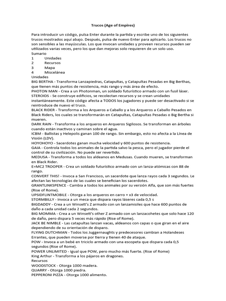 Trucos AOE AOM RON | PDF