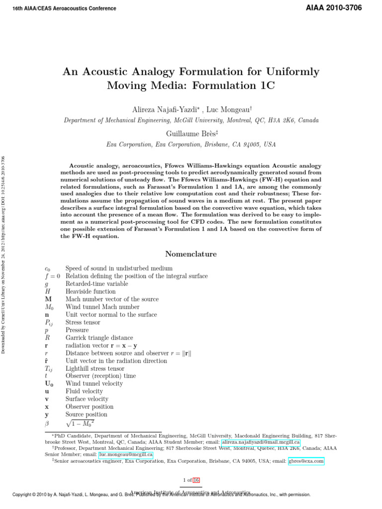 An Acoustic Analogy Formulation For Uniformly Moving Media Formulation