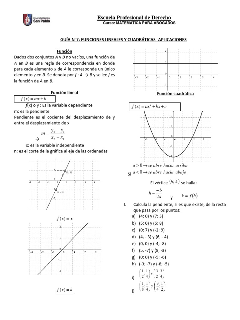 Guía 7 - Función Lineal - Cuadrática | PDF | Función (Matemáticas ...