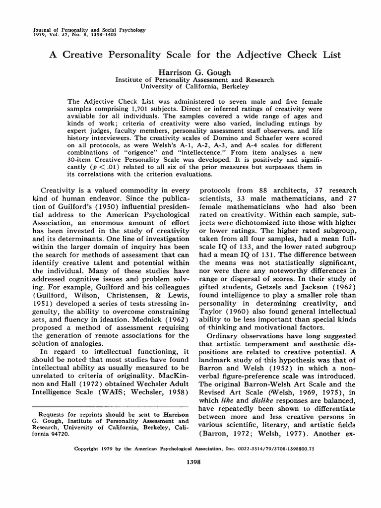 A Creative Personality Scale For The Adjective Check List | PDF ...