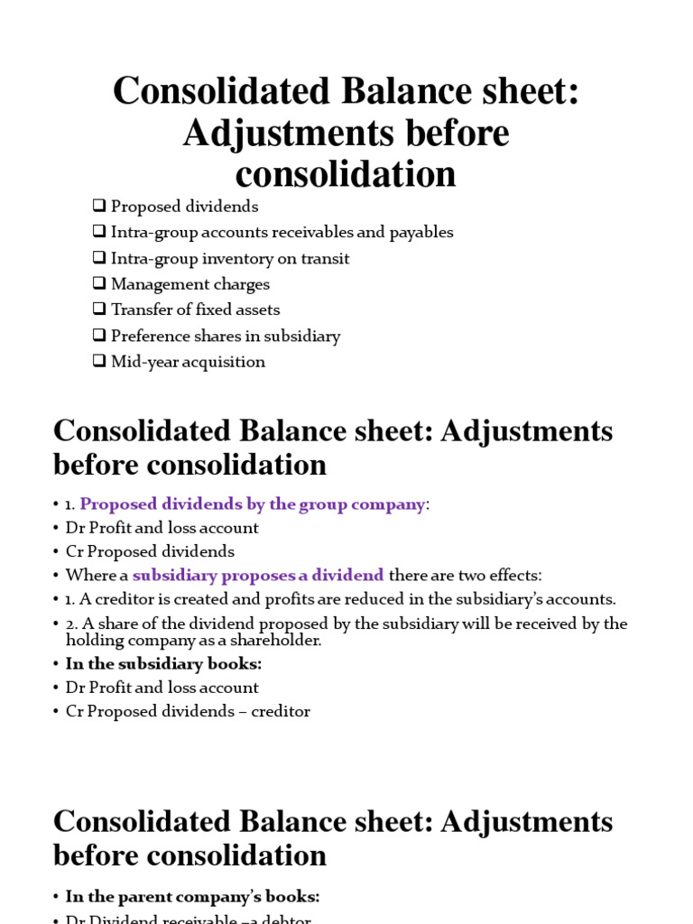 Consolidation of BS Adjustments.2024 | PDF | Consolidation (Business ...