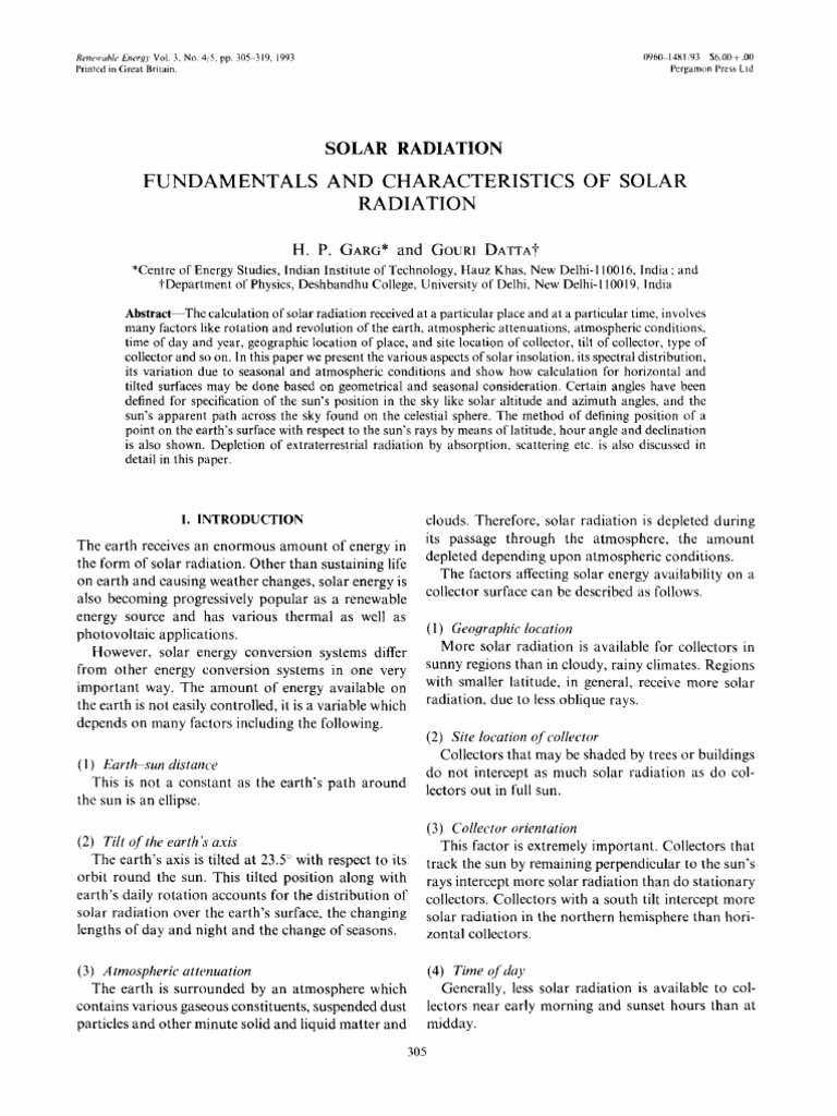 Fundamentals and Characteristics of Solar Radiation | PDF | Latitude | Equator