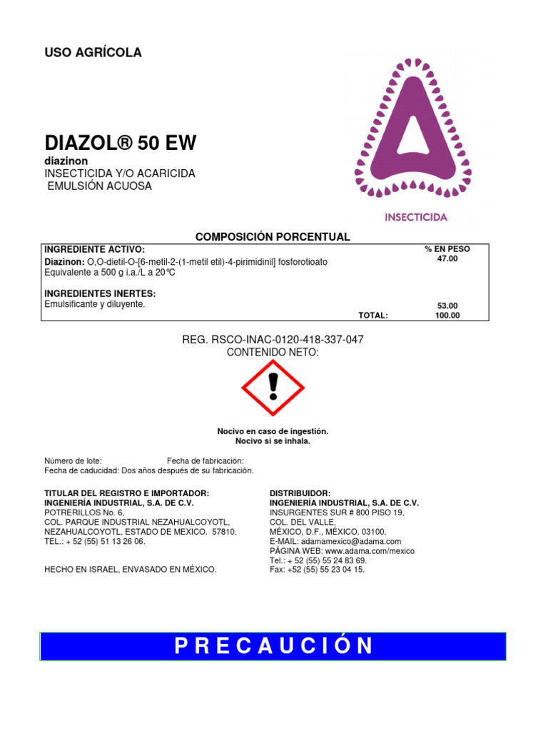 Etiqueta Diazol Adama tcm43-17154 | PDF | Residuos | Agua