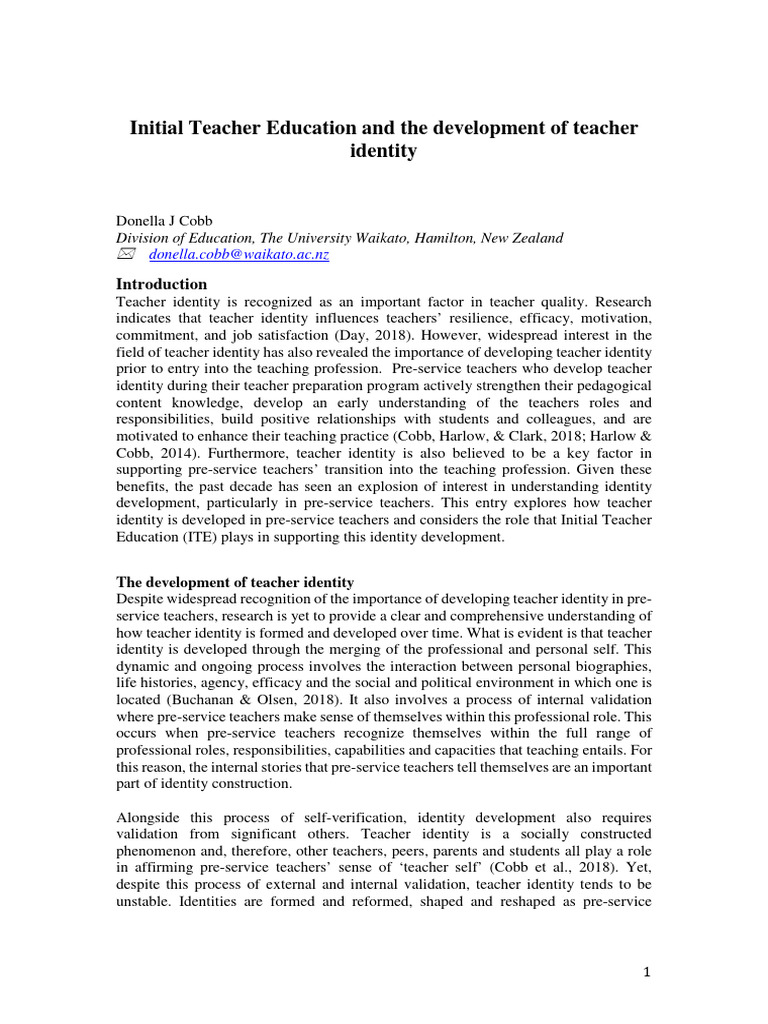The Role of Initial Teacher Education in The Development of Teacher Identity FINAL | PDF ...
