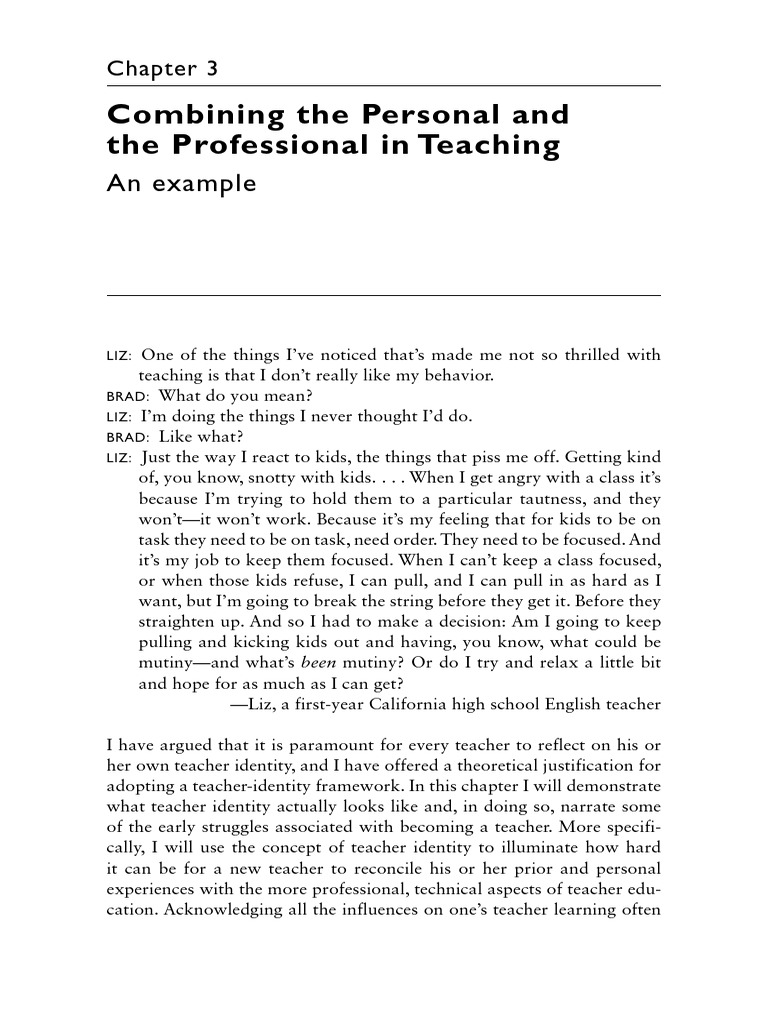 Combining The Personal and The Professional in Teaching. A Example ...