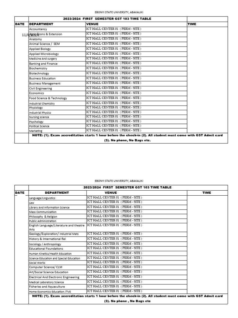 CBT GST Timetable GST 103.docx Amended | PDF | Liberal Arts Education | Science