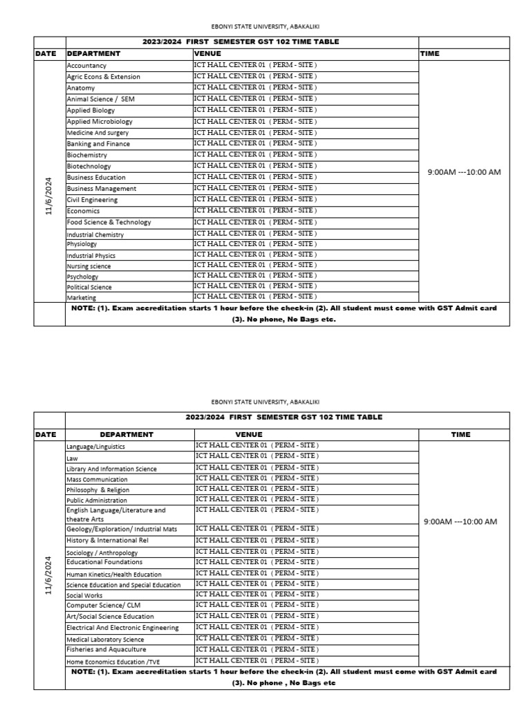 CBT GST Timetable GST 102.docx Amended | PDF | Liberal Arts Education | Science