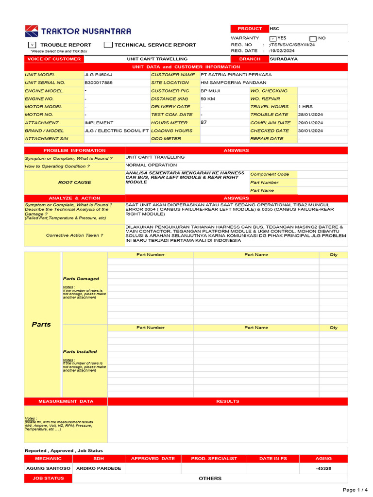 Report JLG E450AJ - B300017885 | PDF | Electrical Engineering | Electricity