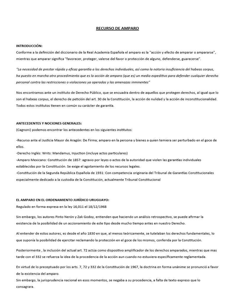 Recurso de Amparo | PDF | Habeas corpus | Derecho Constitucional