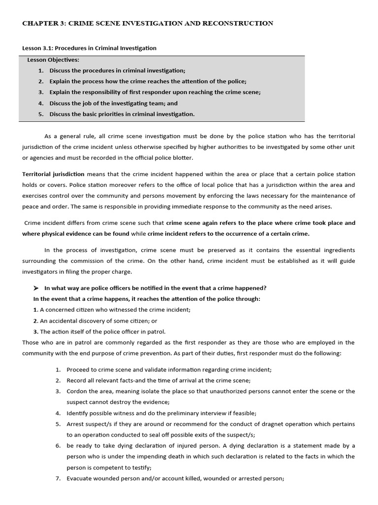 Lesson 3 Cdi 11 Download Free Pdf Crime Scene Arrest