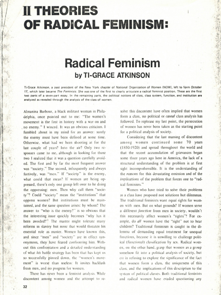 1969 Radical Feminism Ti Grace Atkinson Notes From Second Year | PDF