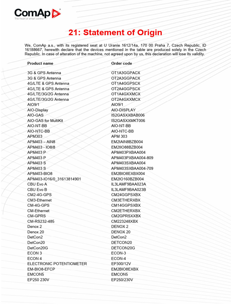 Certificate of Origin Comap Products v1 | PDF | Computer Networking | Service Industries