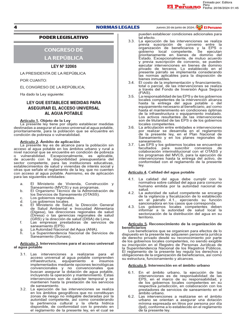 Congreso de La República: Normas Legales | PDF | Presupuesto | Agua