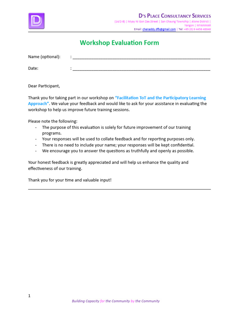 WS Design, Facilitation ToT and PLA Evaluation Form - Draft-2 | PDF | Education Theory ...