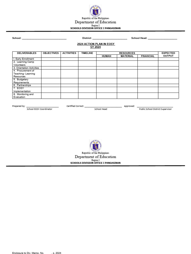 Eosy Action Plan Template | PDF | Social Science