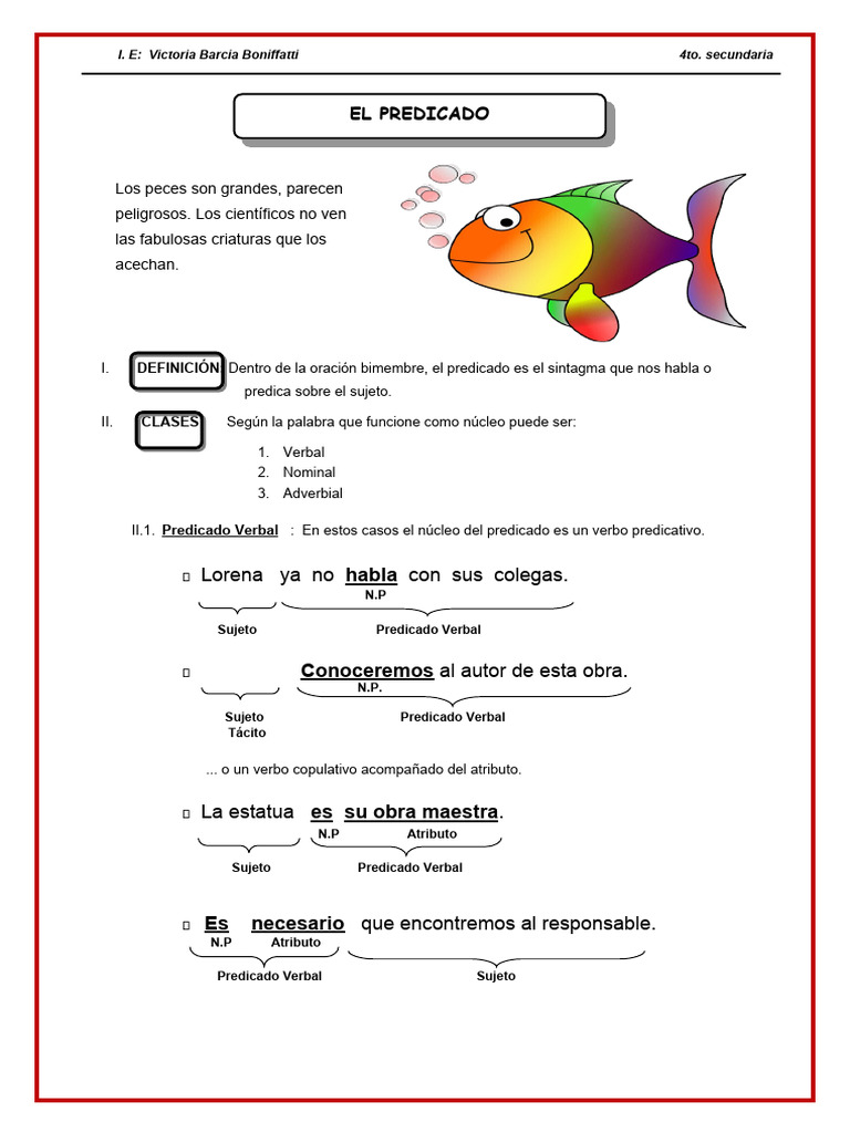 El Predicado 01 - 4to | PDF | Predicado (Gramática) | Adverbio
