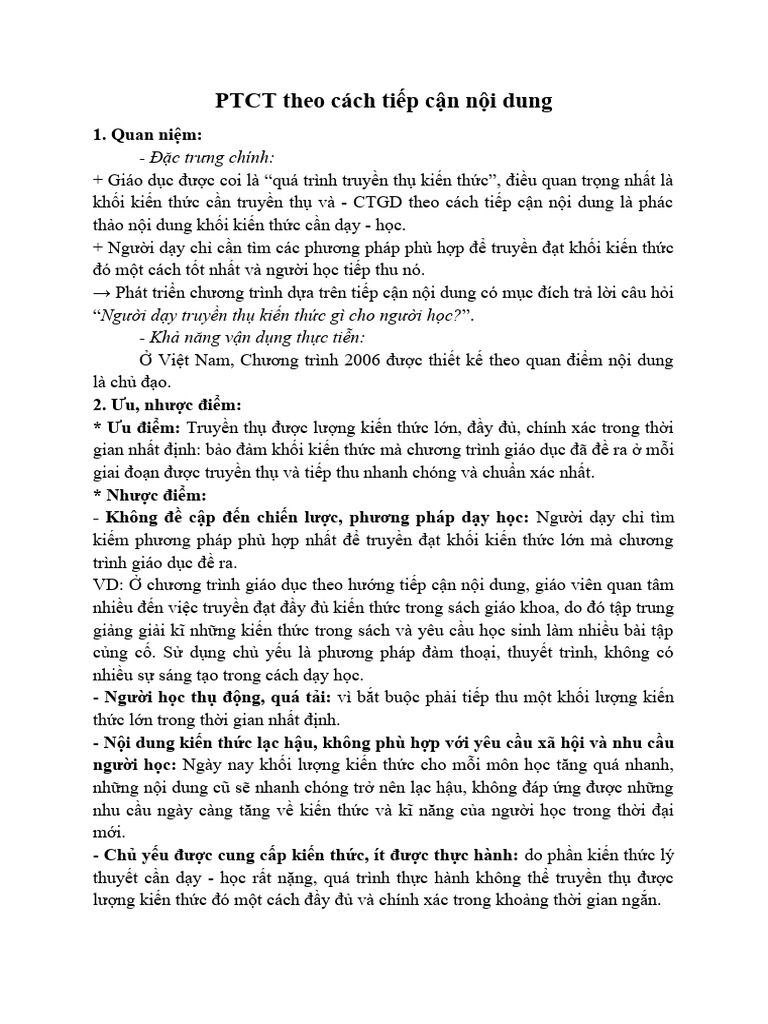 PTCT theo cách tiếp cận nội dung | PDF