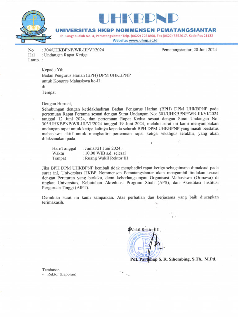 Surat Undangan Ketiga - DPMU - 21 6 2024 | PDF