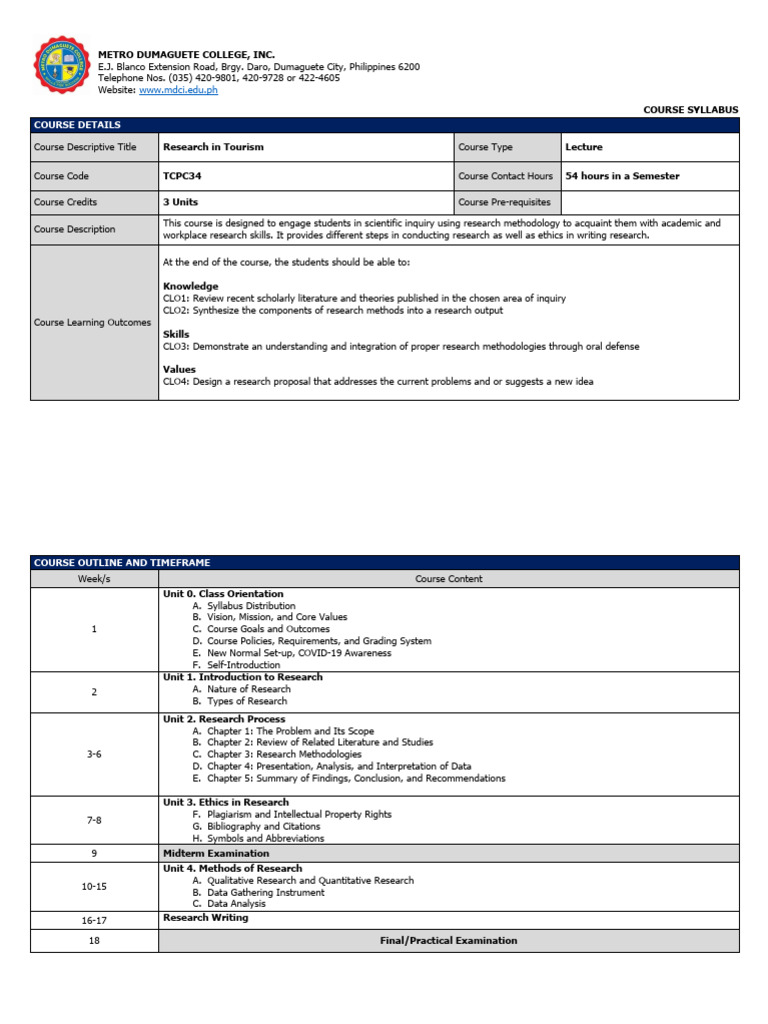 Updated Methods of Research Course Syllabus | PDF | Qualitative ...