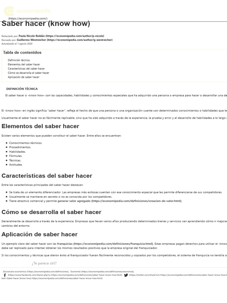 Saber Hacer (Know How) - Qué Es, Definición y Concepto | PDF ...