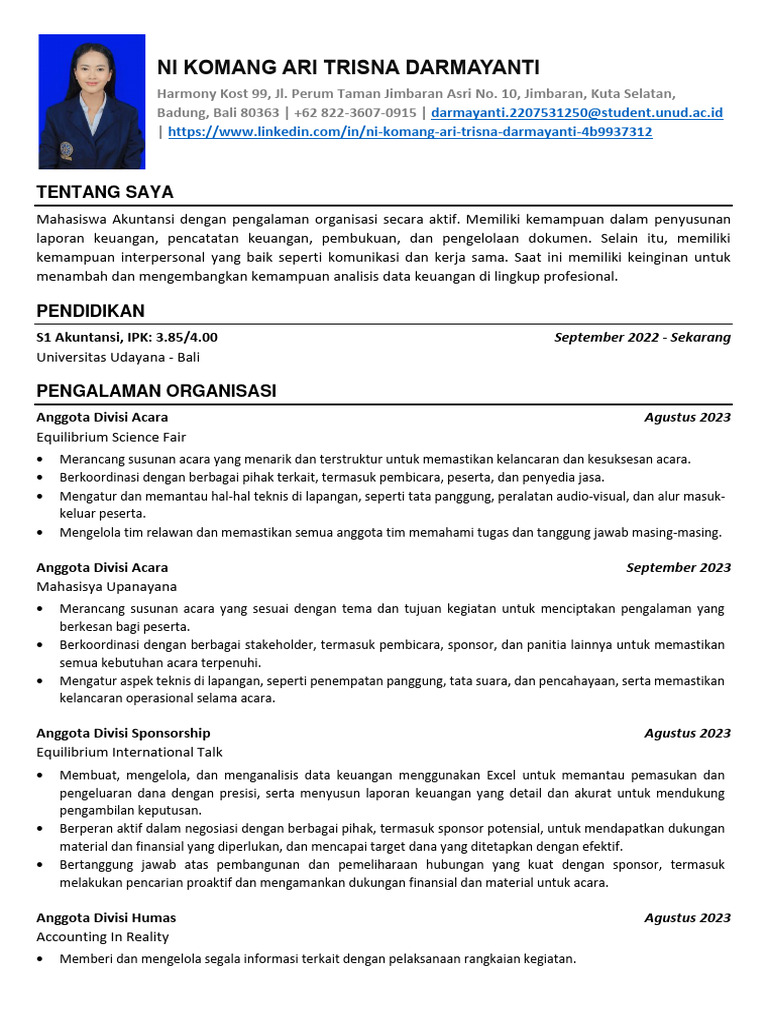 CV ATS - Ni Komang Ari Trisna Darmayanti | PDF